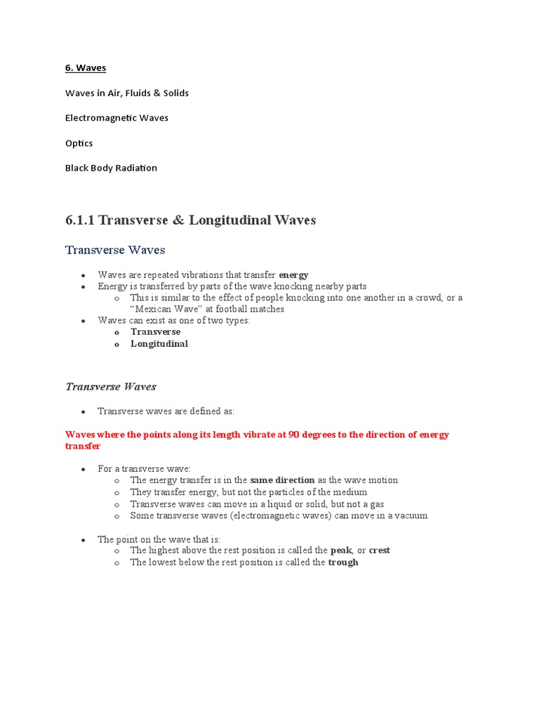 Transverse & Longitudinal Waves | PDF | Waves | Electromagnetic Radiation