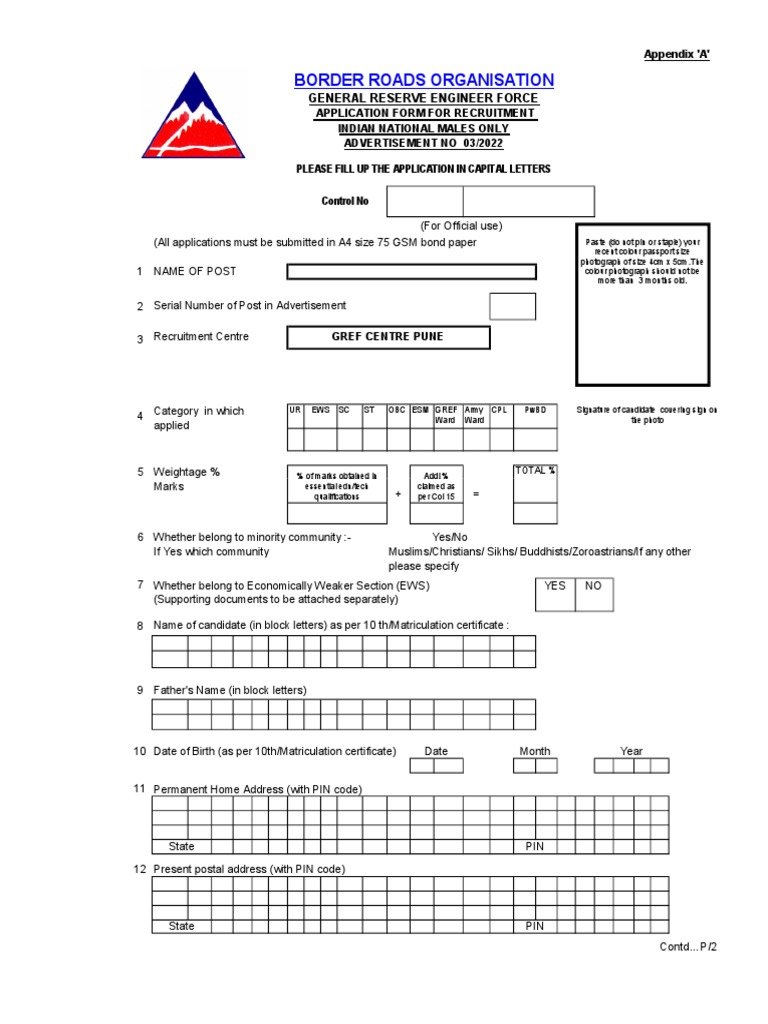 BRO Recruitment Application Form 2022 | PDF | Driver's License | Government