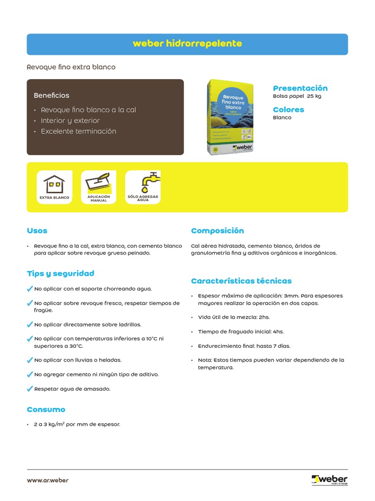 Revoque Fino Extra Blanco Weber | PDF | Cemento | Agua