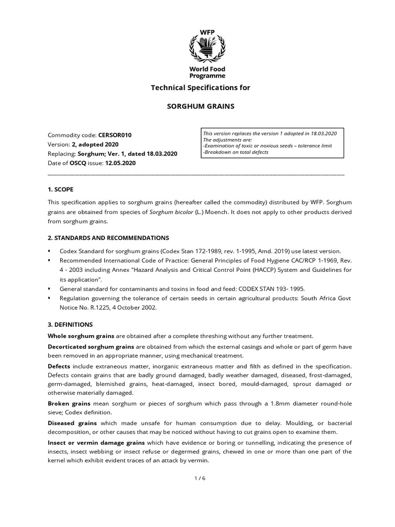 Technical Specification For Sorghum Grains | PDF | Packaging And ...
