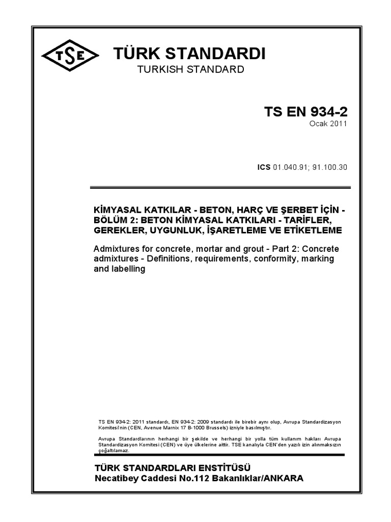 Türk Standardi: TS EN 934-2 | PDF