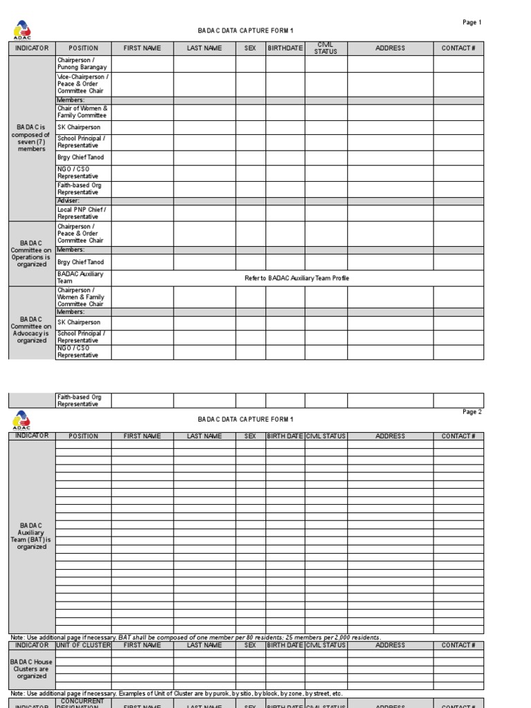 4-Badac Data Capture Forms - Badac Form 1 | PDF | Government