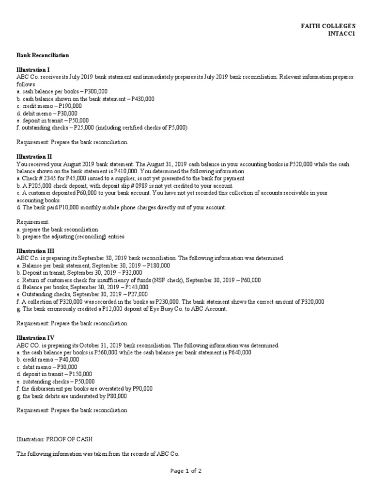 Bank Reconciliation Examples for ABC Co. | PDF | Banks | Cheque