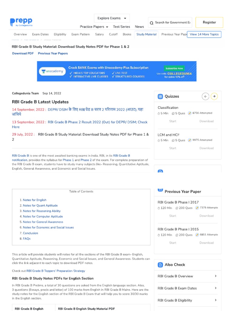 RBI Grade B Study Material | PDF
