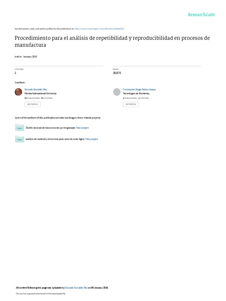 Repetibilidad y Reproducibilidad | PDF | Medición | Estadísticas