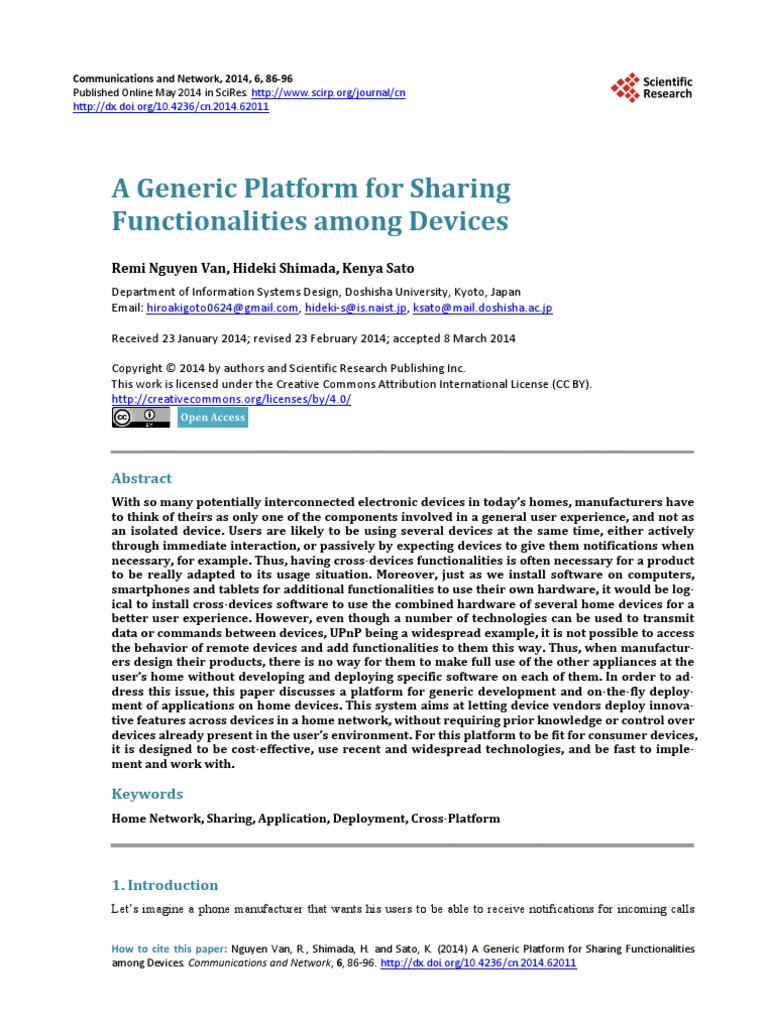 A Generic Platform For Sharing Functionalities Among Devices, 2014, 11p. | PDF | Java Script ...