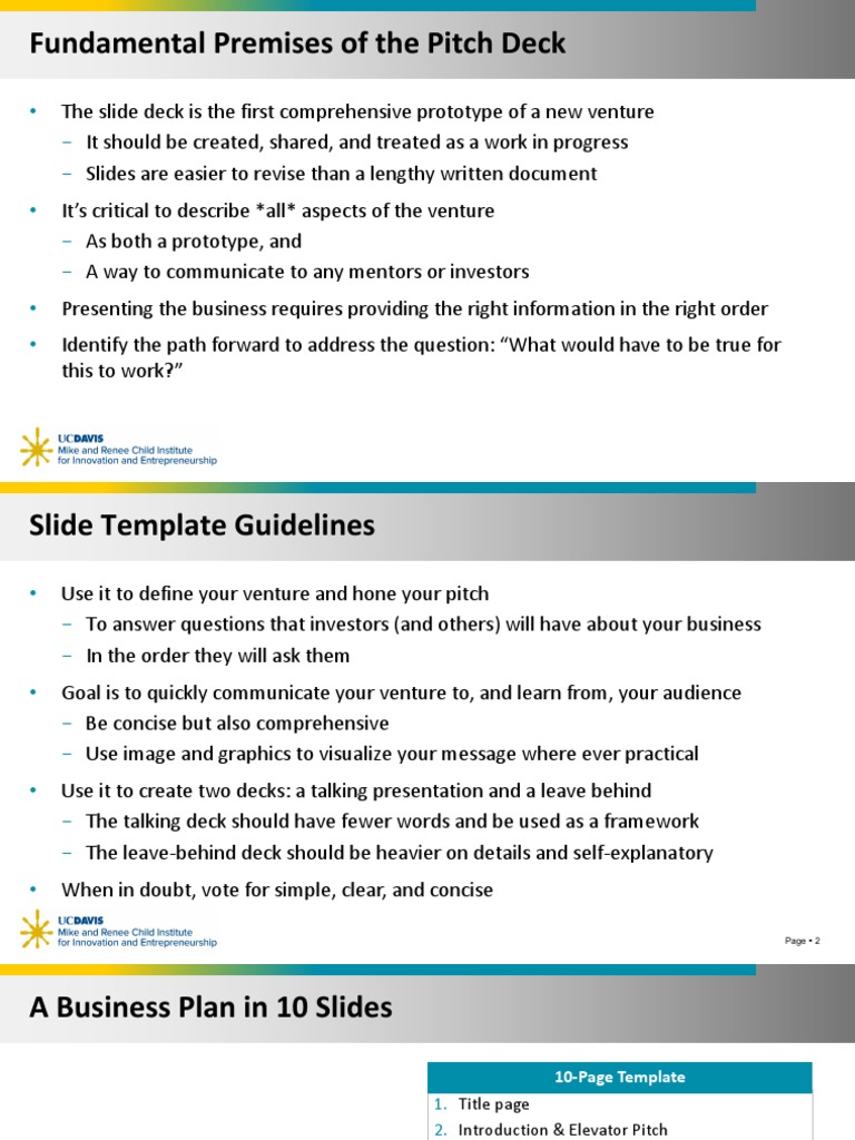 Fundamental Premises of The Pitch Deck - A Business Plan in 10 Slides ...