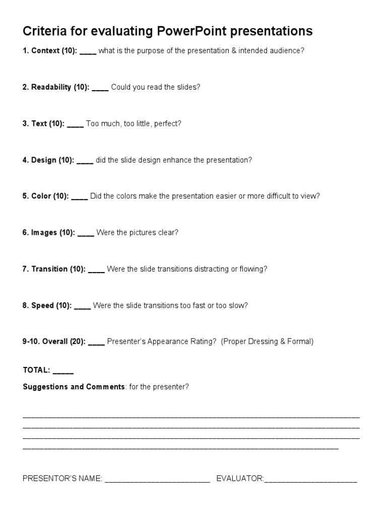 Criteria For Evaluating PowerPoint Presentations | PDF | Accuracy And ...