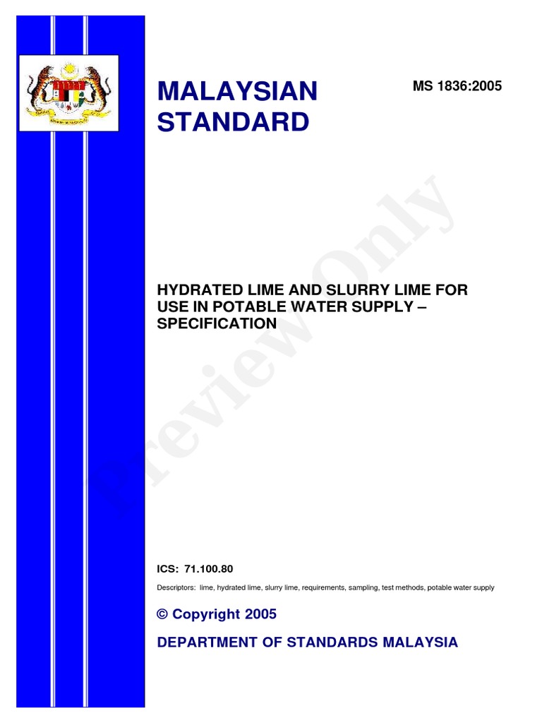 Ms 918 Hydrated Lime and Slurry Lime For | PDF | Standardization | Malaysia