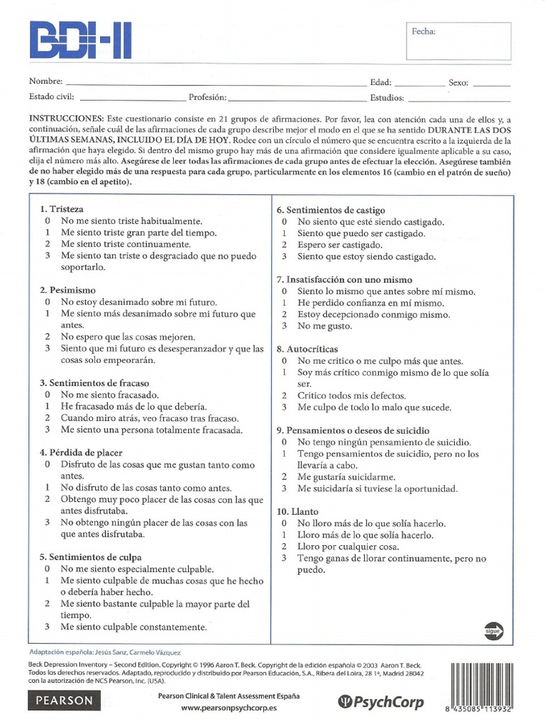 Cuestionario BDI | PDF