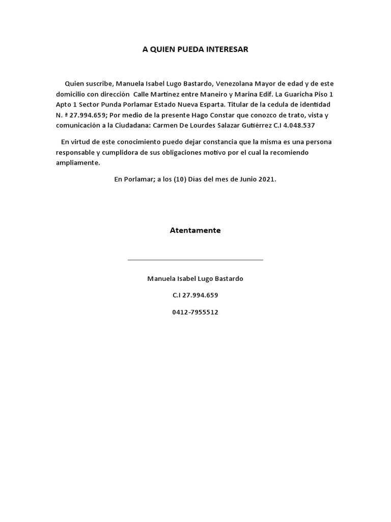 A Quien Pueda Interesar | PDF