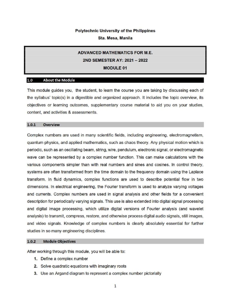 AY2022 - Module 01 - Complex Numbers | PDF