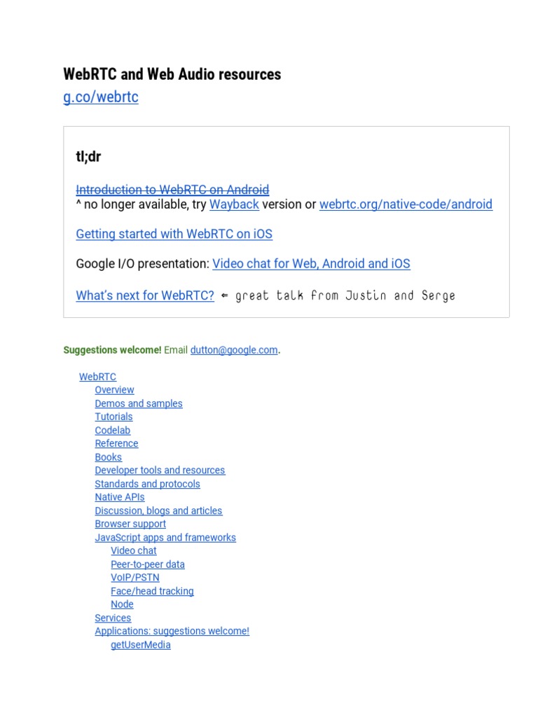 WebRTC and Web Audio Resources | PDF | Computer Engineering | Computer Mediated Communication