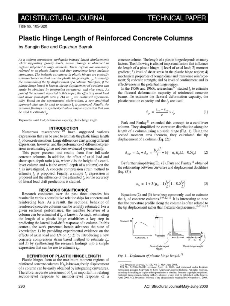 Plastic Hinge Length of Reinforced Concrete Columns | PDF | Deformation ...