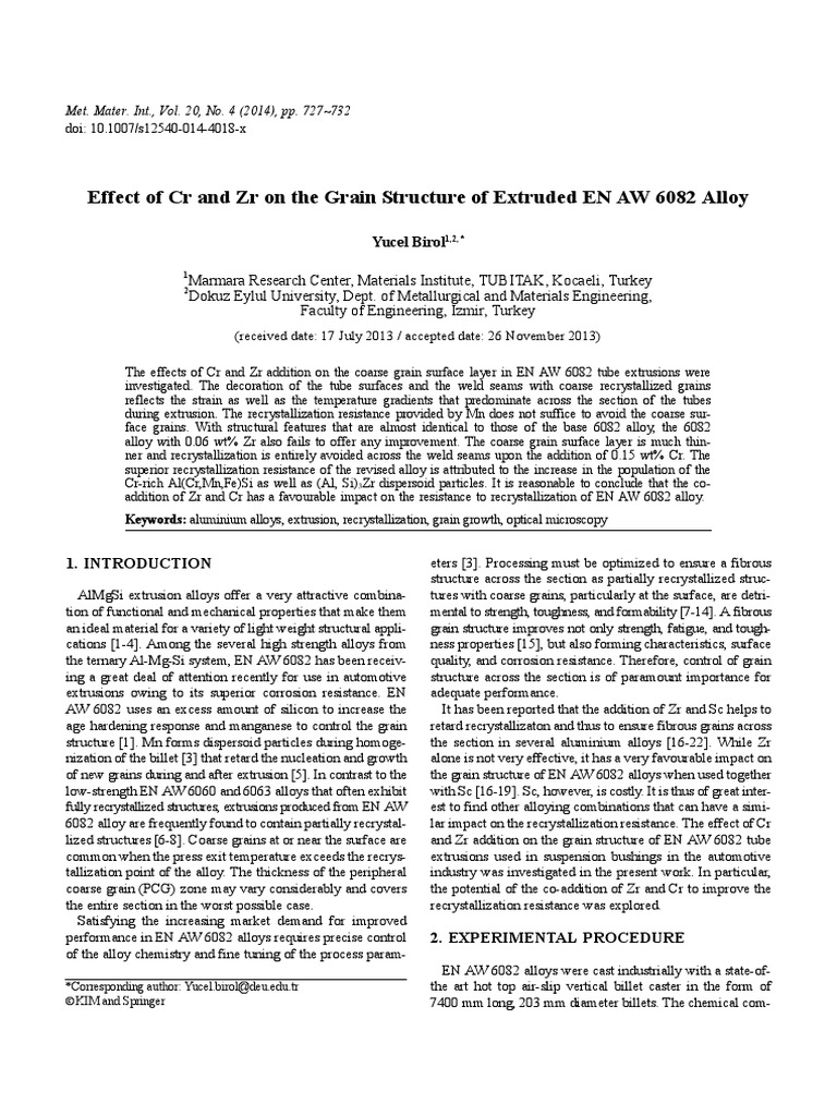 Effect of CR and ZR On The Grain Structure of Extruded EN AW 6082 Alloy ... Effect of CR and ZR On The Grain Structure of Extruded EN AW 6082 Alloy ...