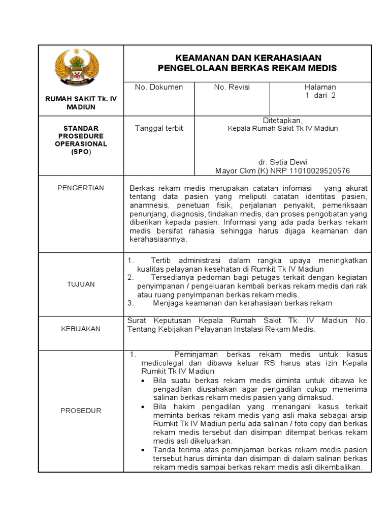 1.1. SPO Keamanan Dan Kerahasiaan BRM Print | PDF