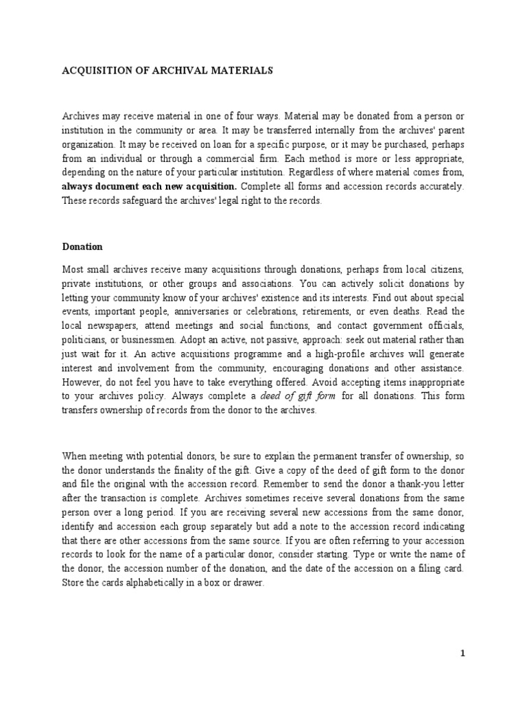 Acquisition of Archival Materials | PDF | Archive | Loans