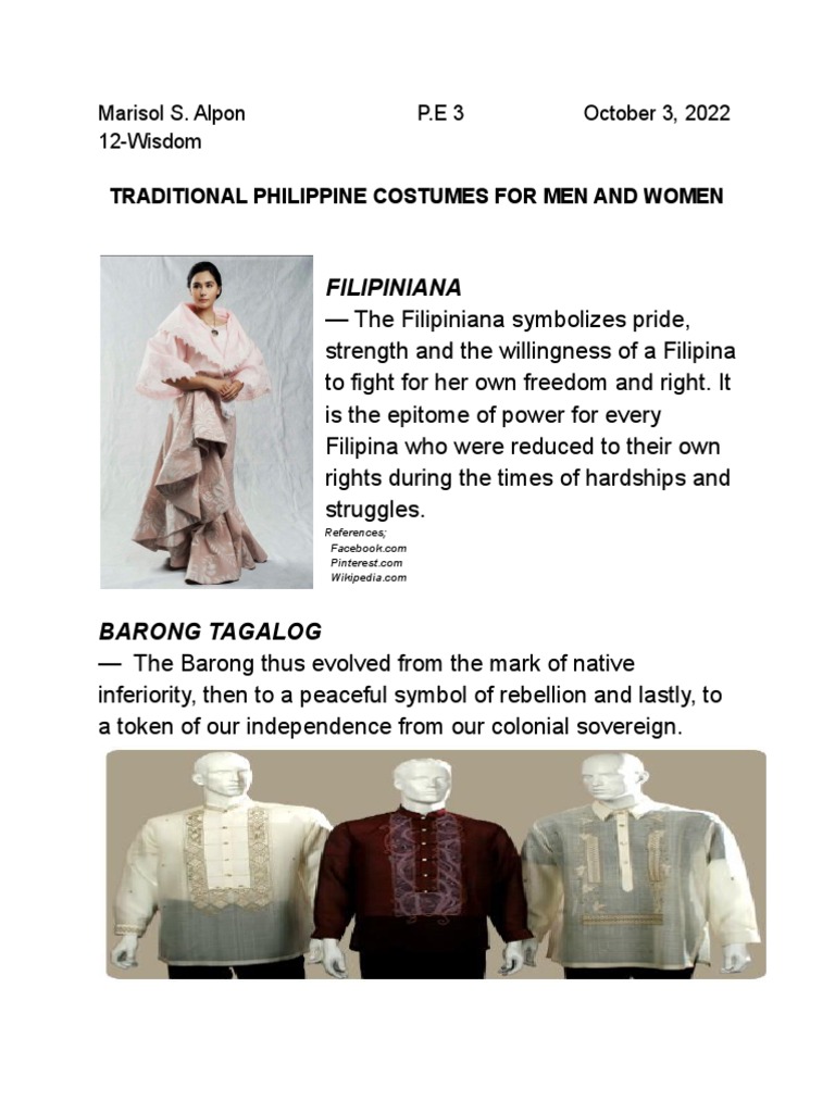 Traditional Philippine Costumes For Men and Women-1 | PDF