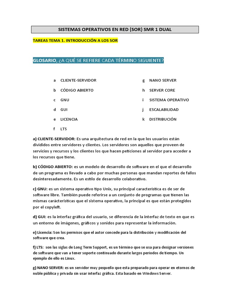 Práctica 1 Tema 1 Sistemas Operativos en Red | PDF | Servidor (Computación) | Sistema operativo