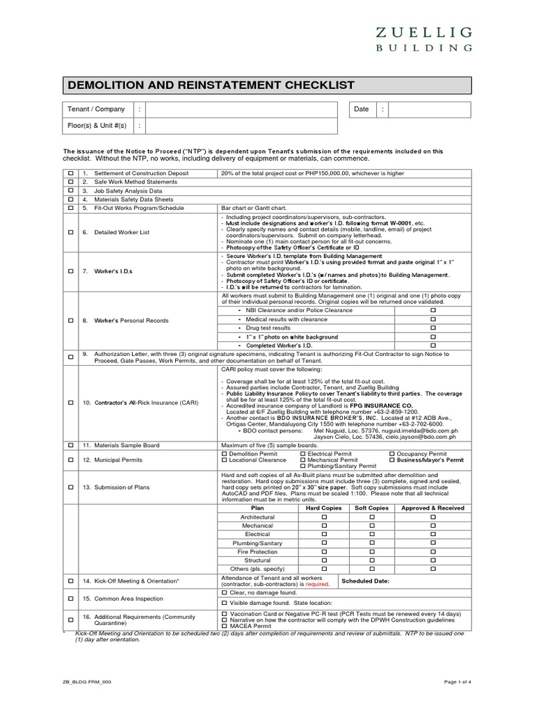 ZB - BLDG FORM - 003 - Demolition and Reinstatement Checklist ...