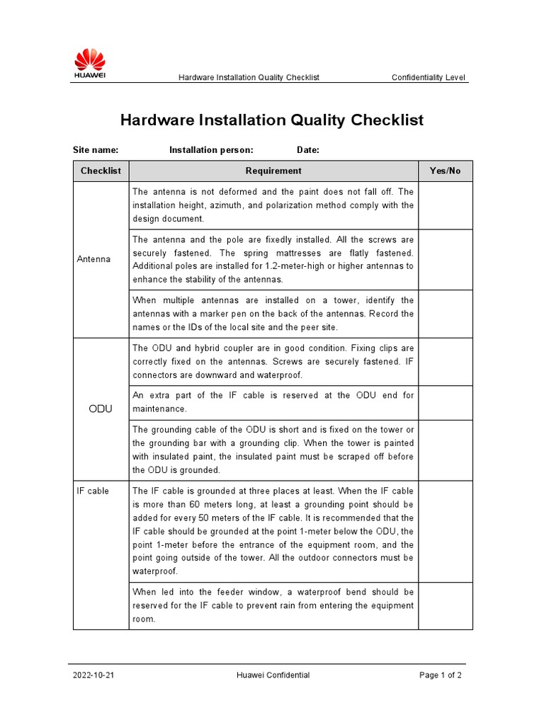 Microwave Hardware Installation Quality Checklist | PDF