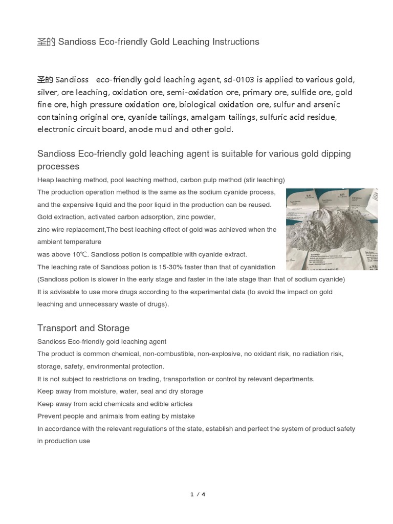 Sandioss Eco-friendly Gold Leaching Guide | PDF | Titration | Chemistry