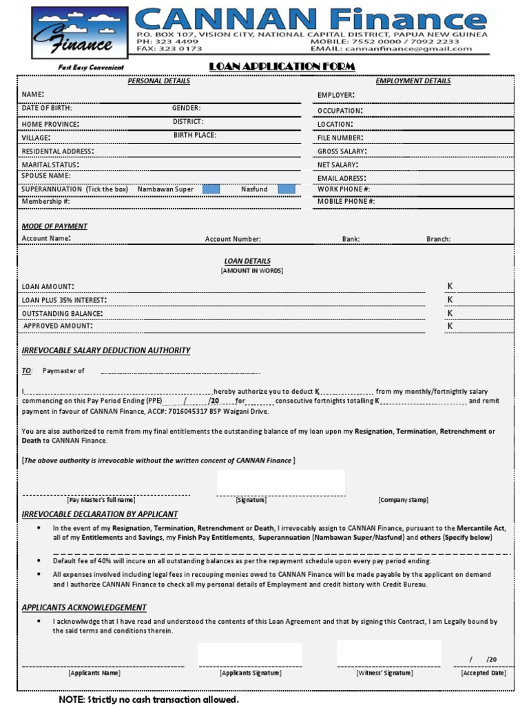 Cannan Finance Loan Application Form | PDF | Loans | Business
