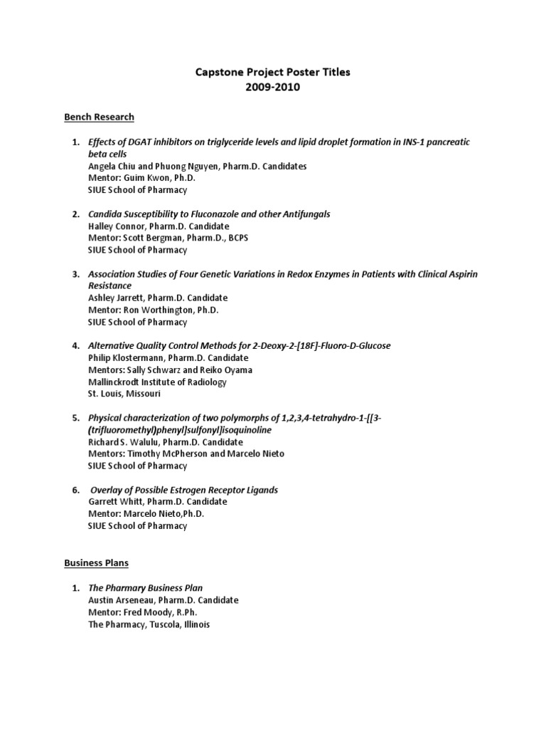 Capstone Ideas | PDF | Pharmacy | Pharmaceutical Drug