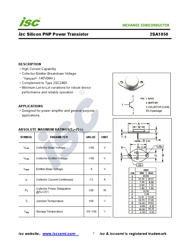 2 Sa 1050 | PDF | Bipolar Junction Transistor | Information And ...