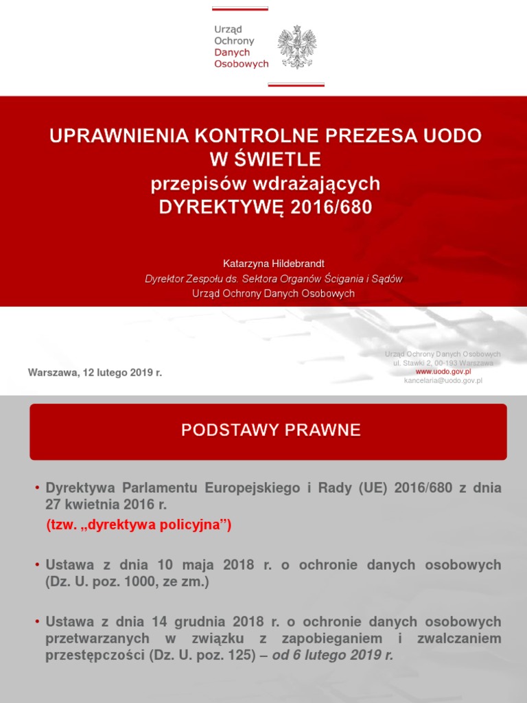 Uprawnienia Kontrolne Prezesa UODO W Świetle Przepisów Wdrażających ...