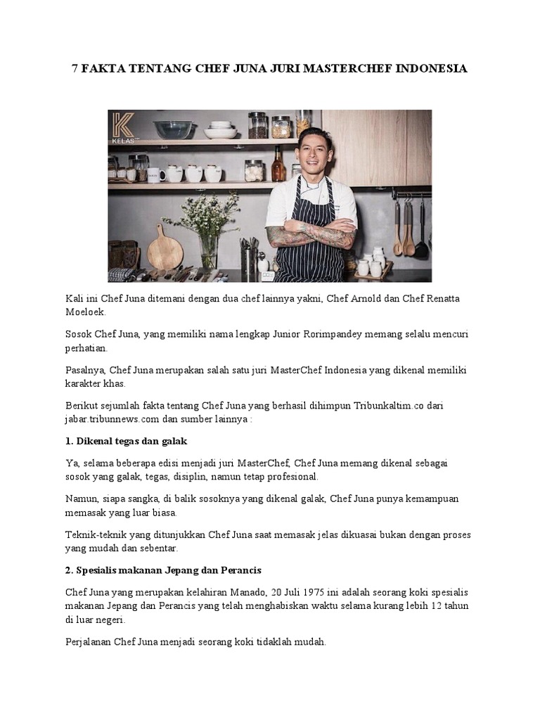 7 Fakta Tentang Chef Juna Juri Masterchef Indonesia | PDF