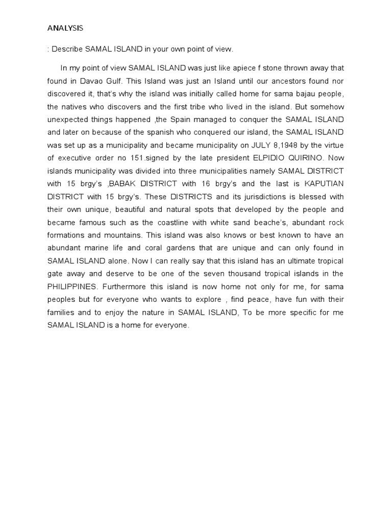 Samal Island Essay | PDF | Southeast Asia | Ethnicity