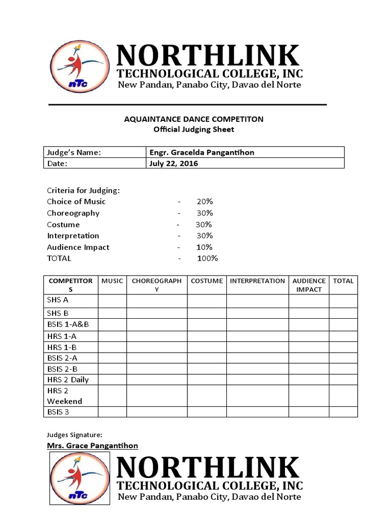 Judging Sheet | PDF | Dances | Performing Arts
