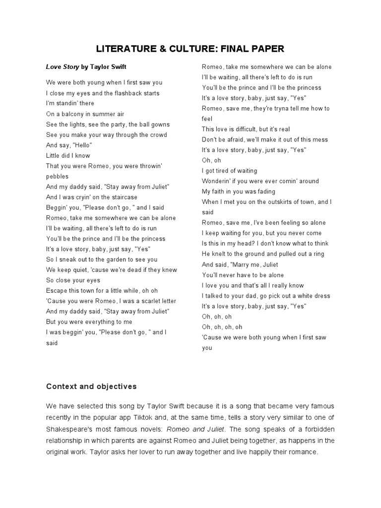 Analyzing Taylor Swift's Love Story | PDF | Romeo And Juliet | Love