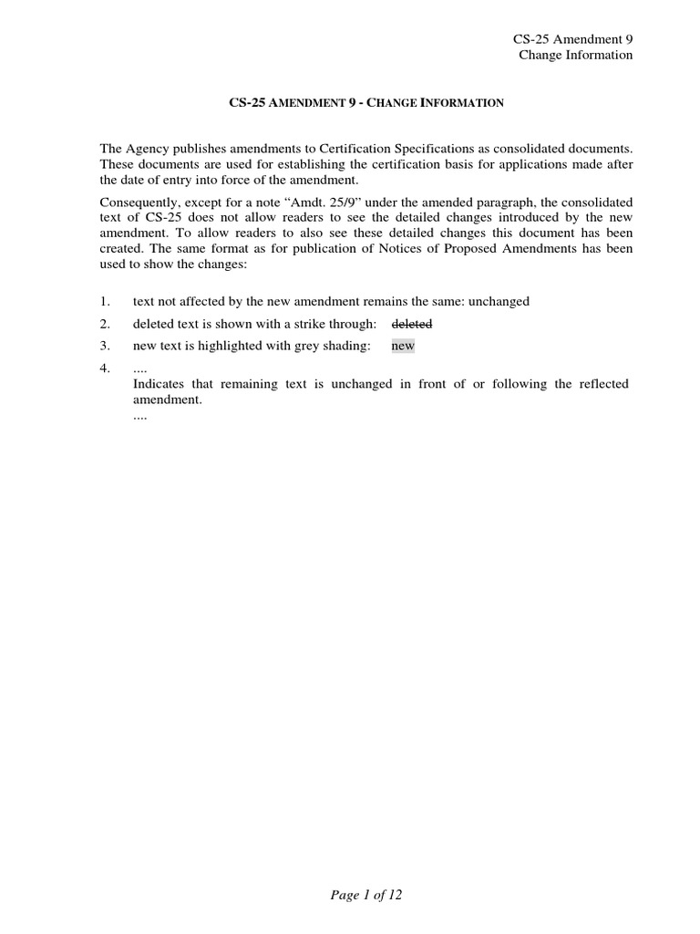 CS-25 - Amendment 9 - Change Information | PDF | Projectiles