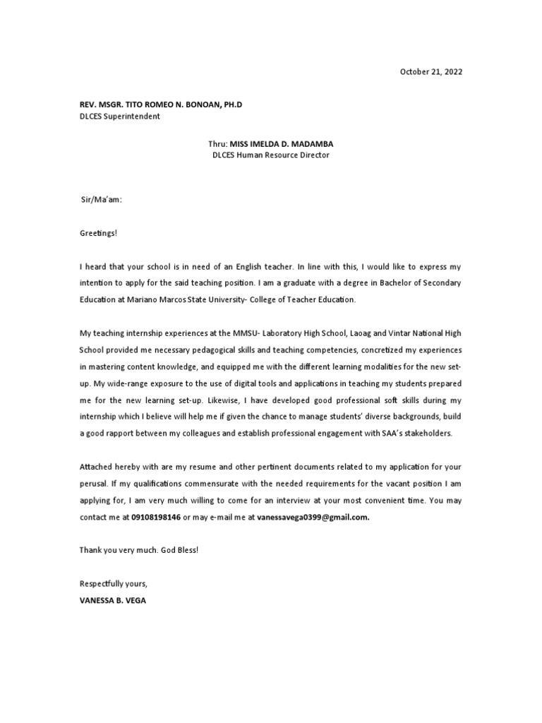 Application Letter Tomorrow | PDF