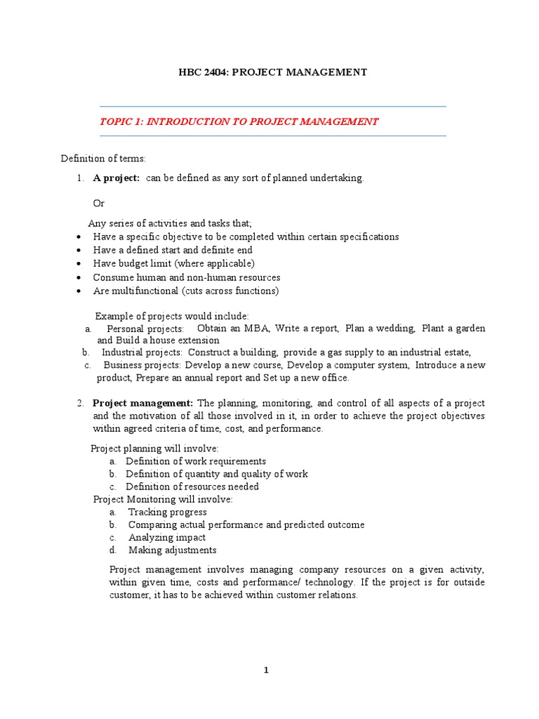 HBC 2404 Project MGT Final. | PDF | Project Management