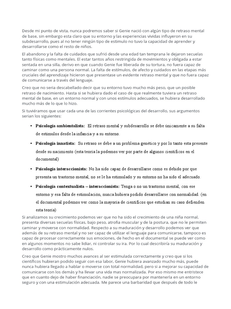 Genie: Impacto del entorno en su desarrollo | PDF | Mente ...