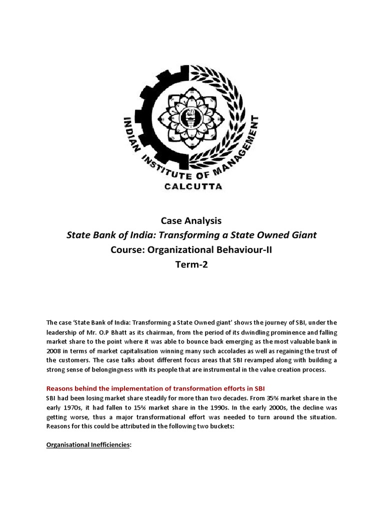 Case Study Solution State Bank of India Transforming A State Owned ...