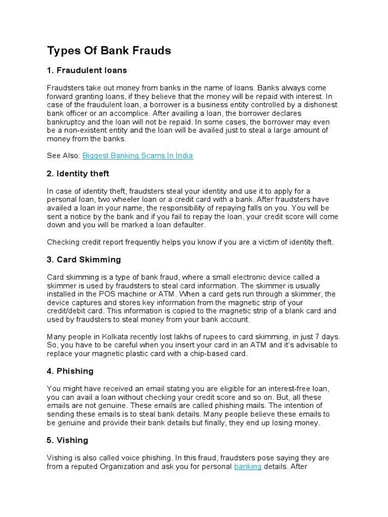 Types of Bank Frauds | PDF | Credit Card | Banking
