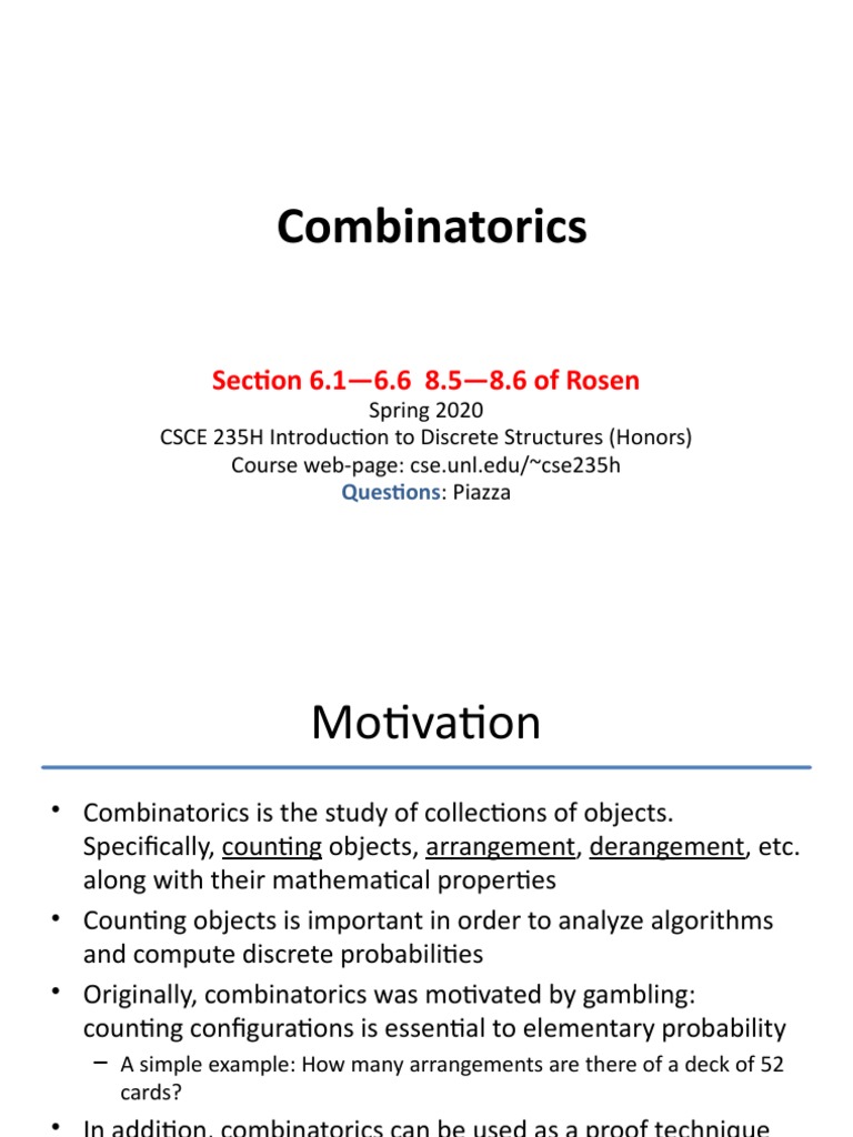 Combinatorics | PDF | Permutation | Combinatorics Combinatorics | PDF | Permutation | Combinatorics