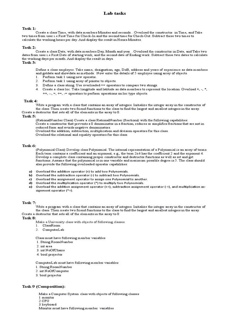 Lab Tasks Pdf Class Computer Programming Constructor Object Oriented Programming 6962