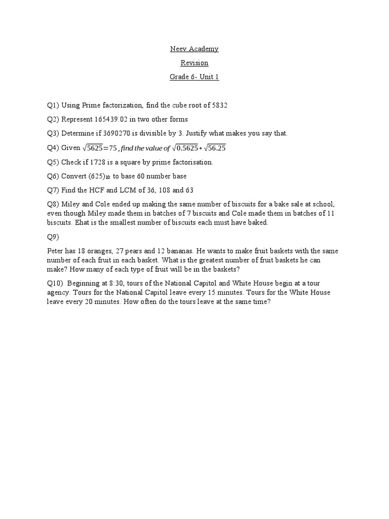 Grade 6 - Formative 1 Revision Test | PDF