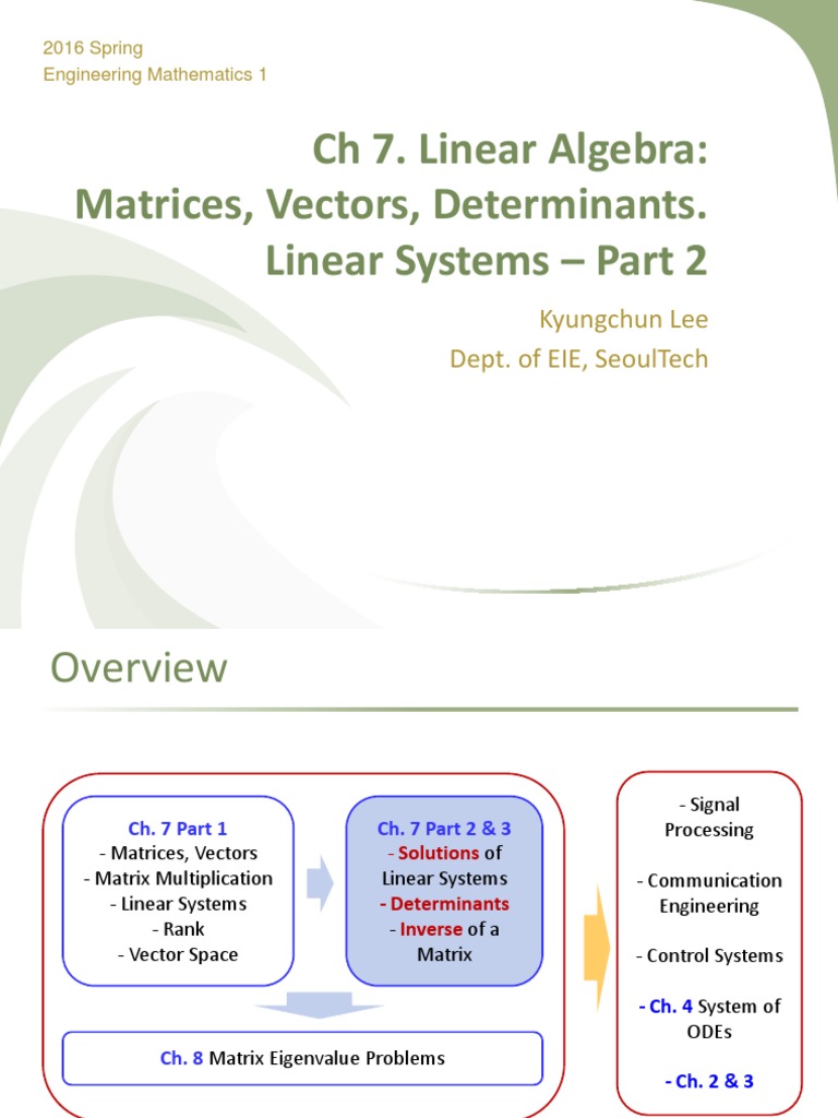 Linear Algebra Matrices, Vectors, Determinants. Linear Systems | PDF ...