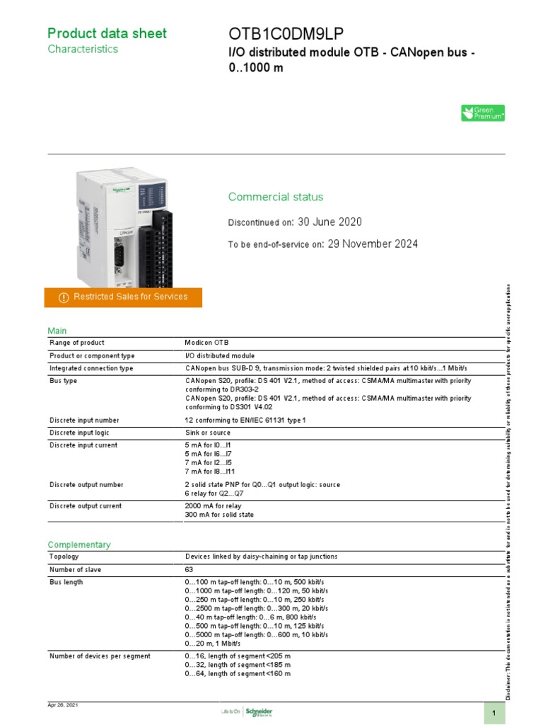 Modicon OTB - OTB1C0DM9LP | PDF | Relay | Programmable Logic Controller