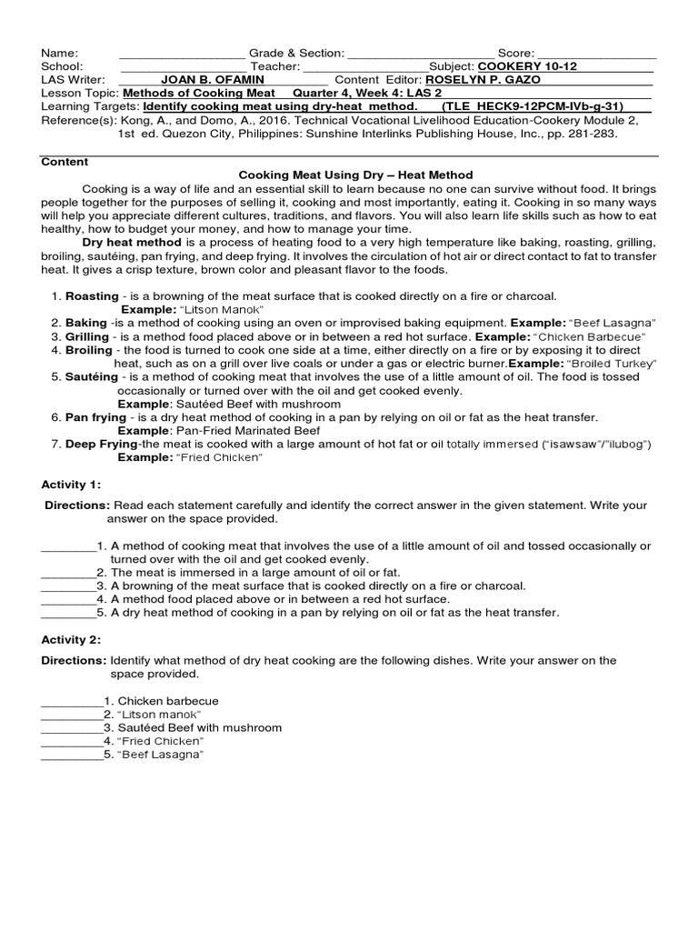 Cookery Q4 Week 4 LAS 2 | PDF | Grilling | Cooking