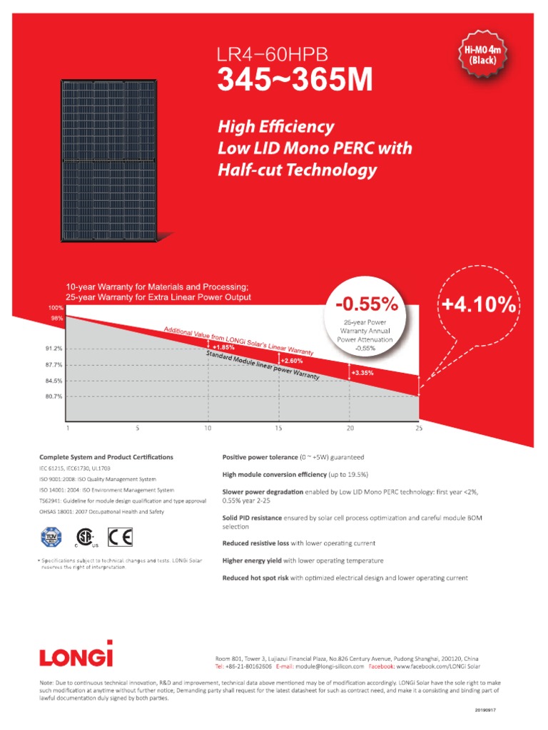 Datasheet Longi LR4 60HPB 345M 350M 355M 360M 365M Solar Panel | PDF