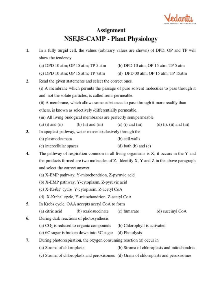 NSEJS-CAMP Assignment - Plant Physiology | PDF | Chloroplast ... NSEJS-CAMP Assignment - Plant Physiology | PDF | Chloroplast ...