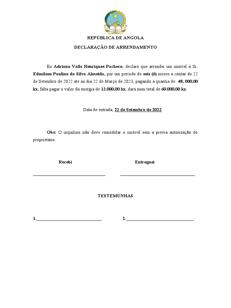 Modelos De Contrato De Arrendamento Em Angola Image To U/modelo De ...