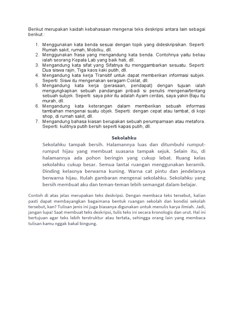 Berikut Merupakan Kaidah Kebahasaan Mengenai Teks Deskripsi Antara Lain Sebagai Berikut | PDF ...